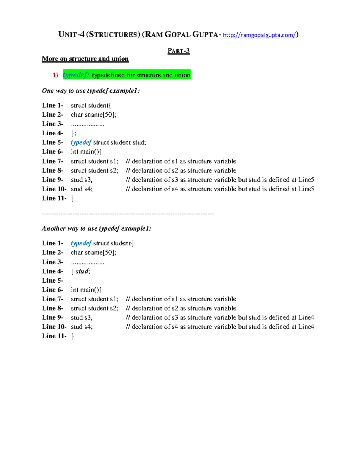 (STRUCTURES) (RAM GOPAL) More on Structure and Union in C Programming - Studocu