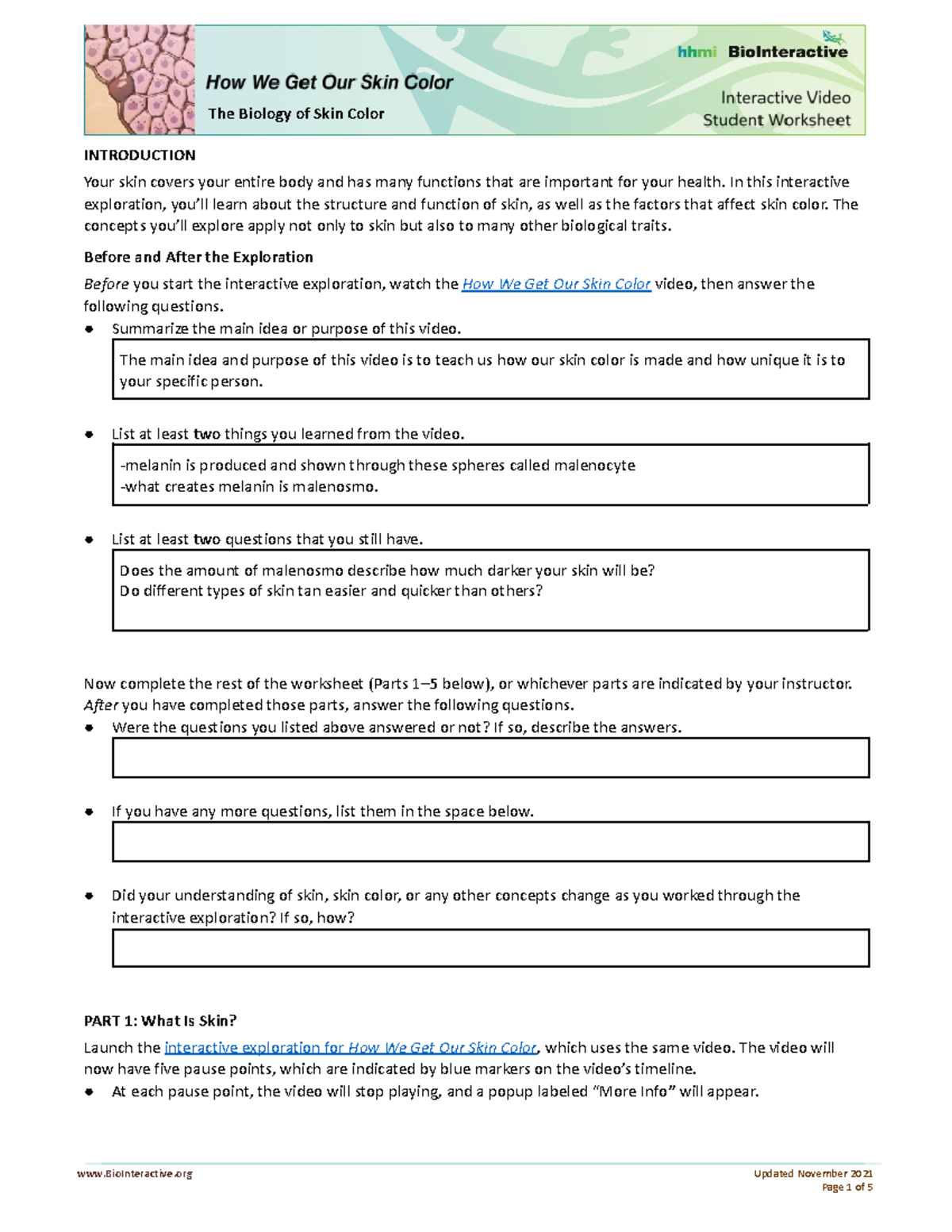 Biology 101: Exploring the Biology of Skin Color Worksheet - Studocu