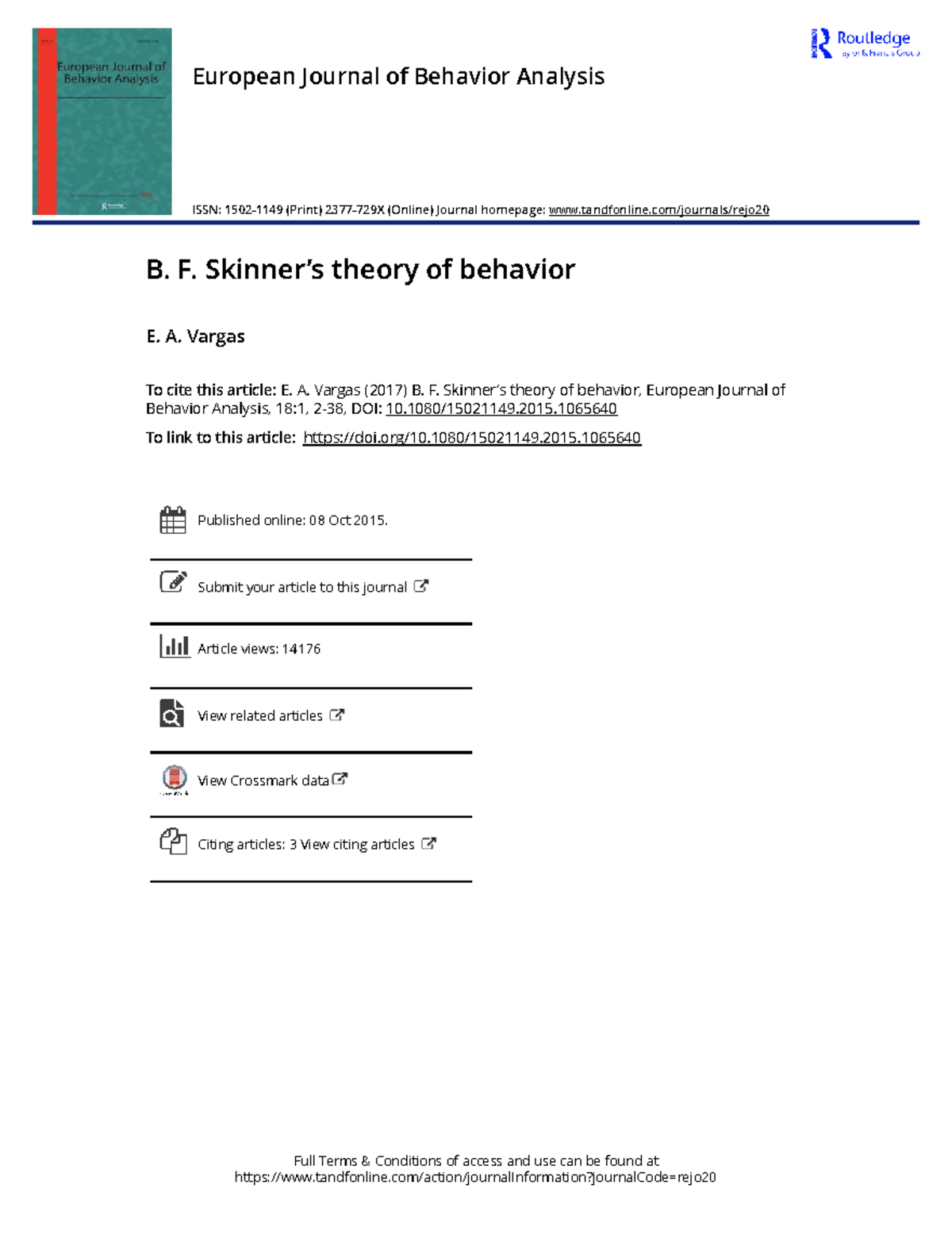 B.F. Skinner's Theory of Behavior: Principles and Applications (EJBA ...