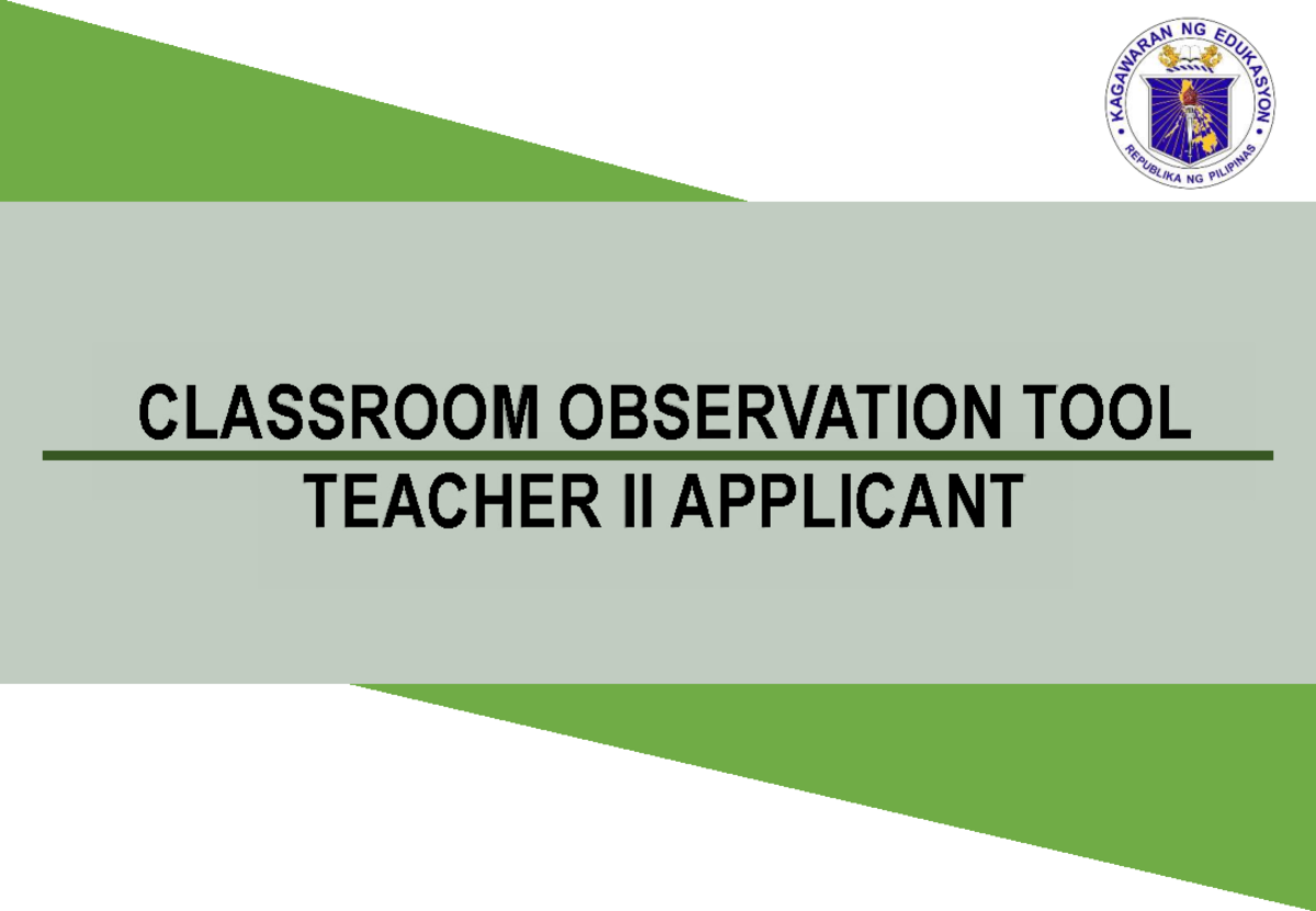 COT Rubric for Teacher II Applicants - Promotion Evaluation - Studocu