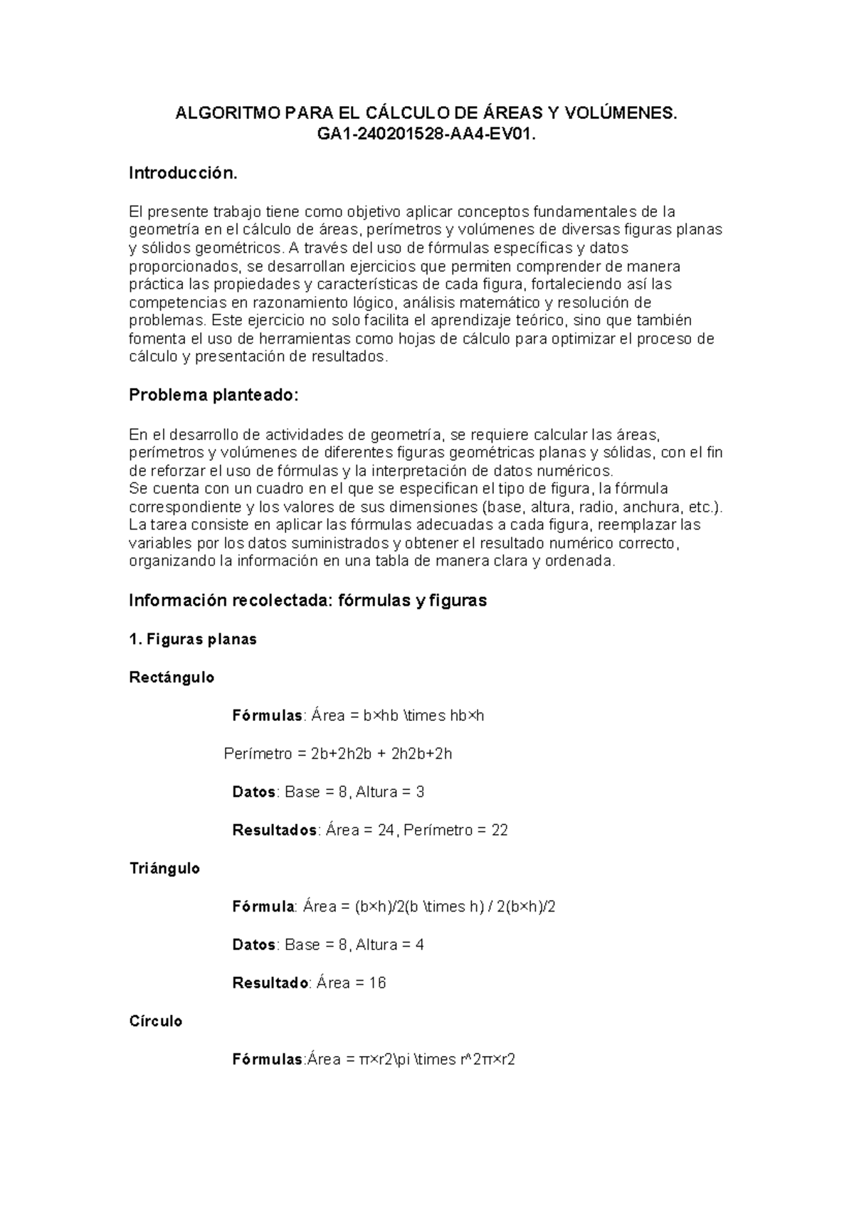 Algoritmo para el Cálculo de Áreas y Volúmenes en Geometría - Studocu