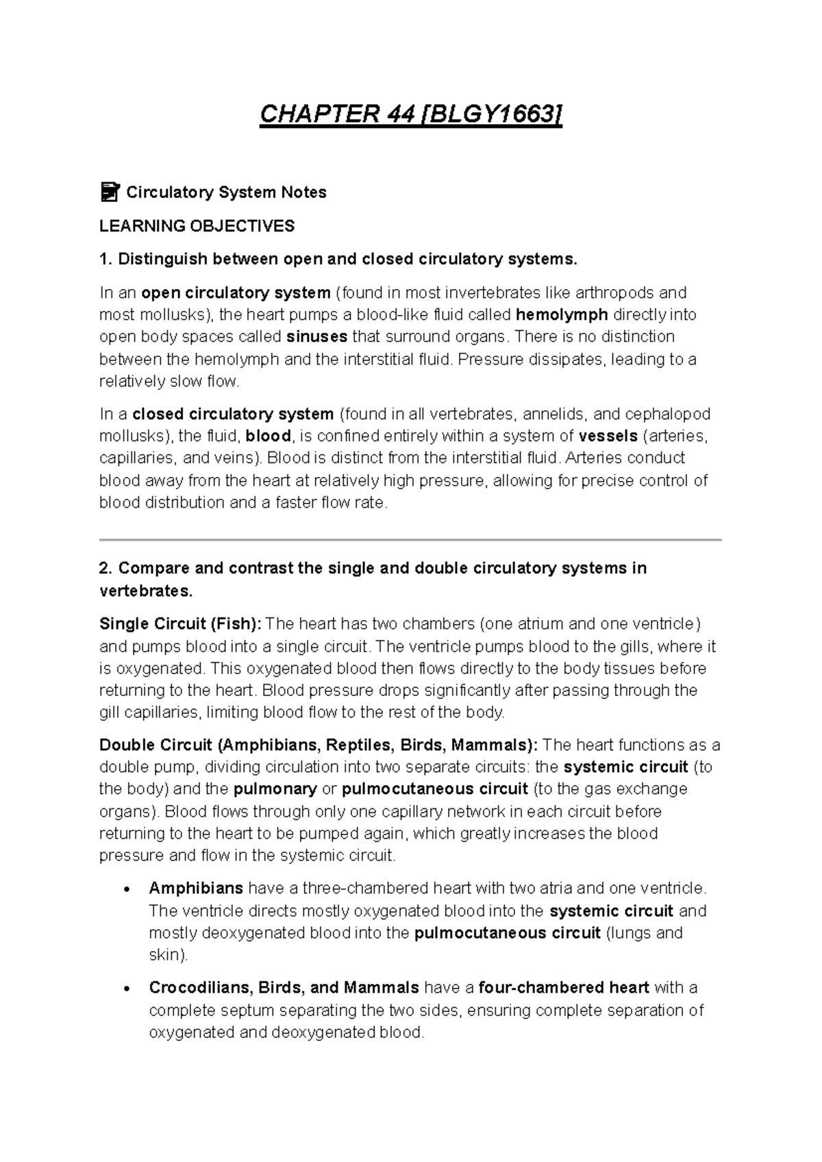 CHAPTER 44 Circulatory System Overview and Key Concepts - Studocu