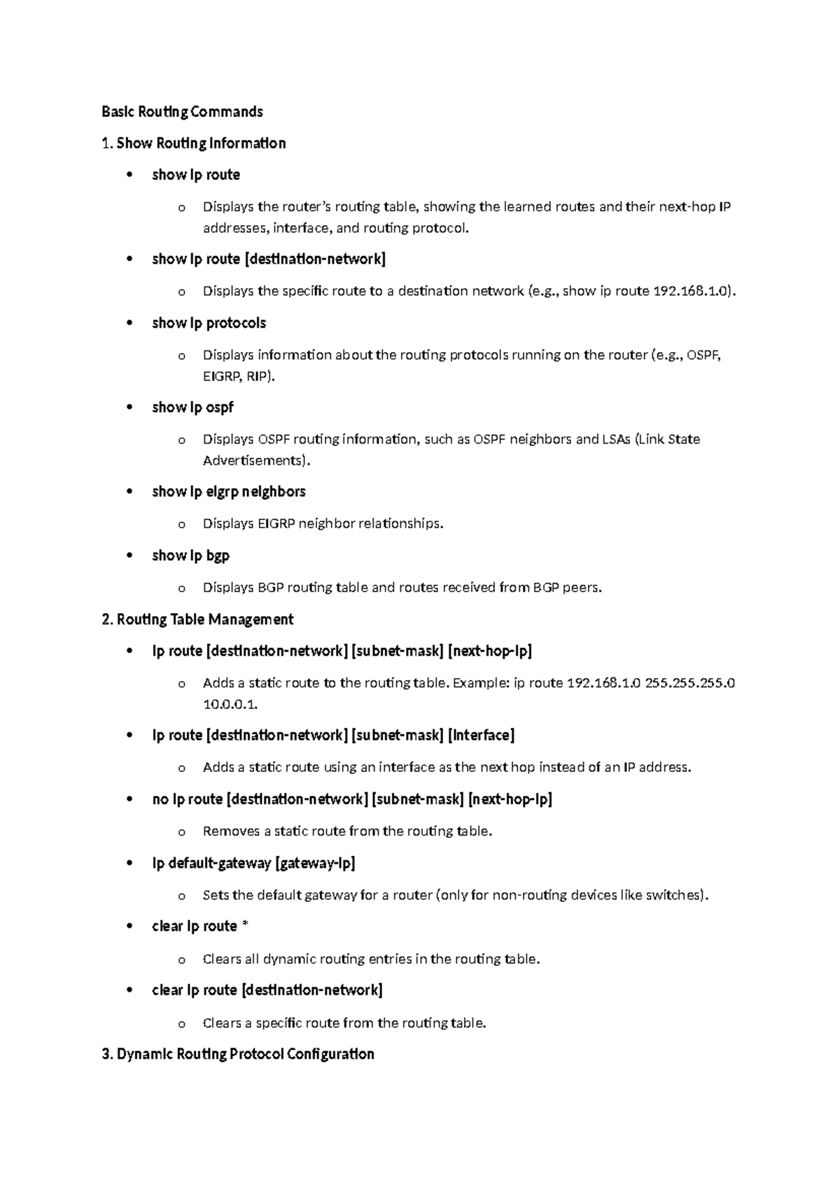 Basic Routing Commands - Show Routing Information show ip route o Displays the router’s routing ...