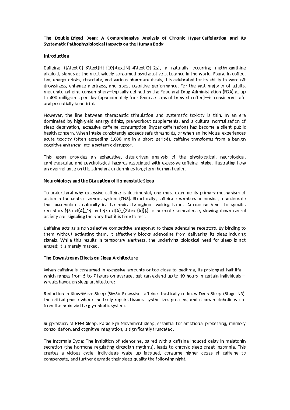Caffeine and Its Systematic Effects on Human Health: A Detailed Study ...
