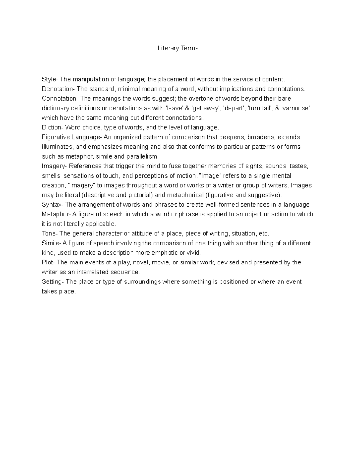 ENG102 Literary Terms: Key Concepts and Definitions Notes - Studocu
