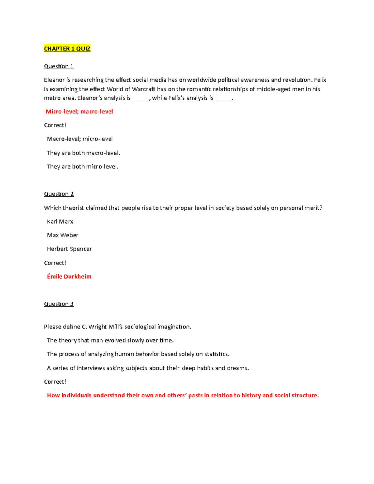 SOCY 101 Quiz Answers: Chapters 1 to 6 Summary - Studocu