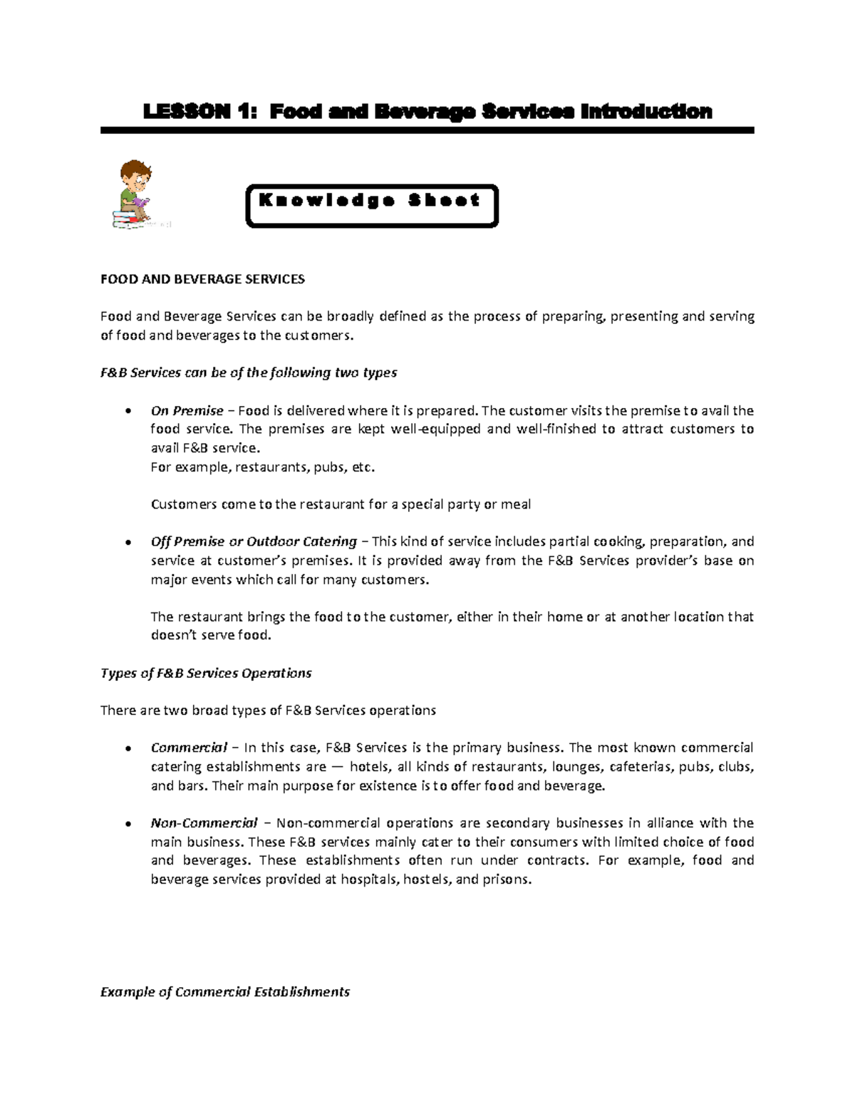 Introduction to F&B Services: Types and Operations Overview - Studocu