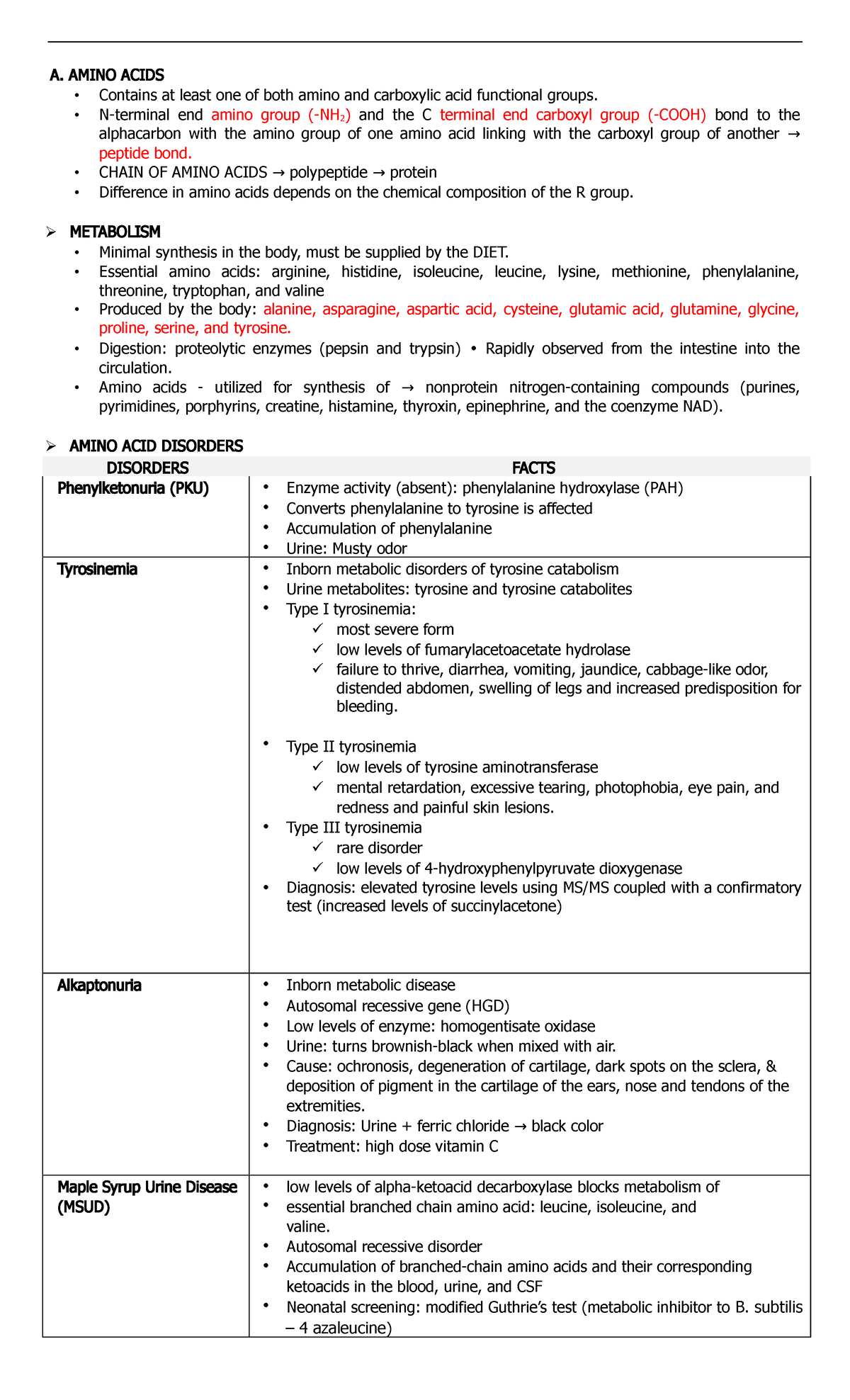 Lecture Notes: Proteins, Amino Acids & Disorders (BIO 101) - Studocu