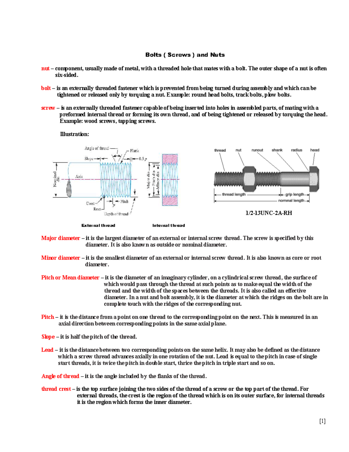 Bolts and Nuts: Comprehensive Guide to Fasteners (ENG 101) - Studocu