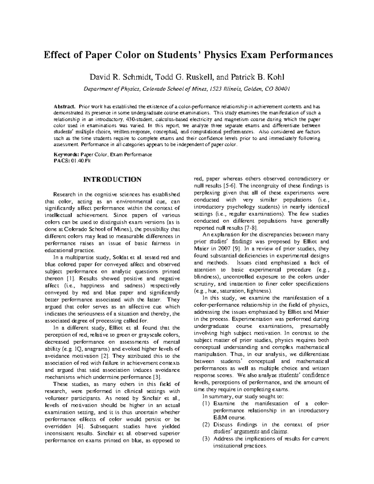 PERC2012: Impact of Paper Color on Physics Exam Performance - Studocu