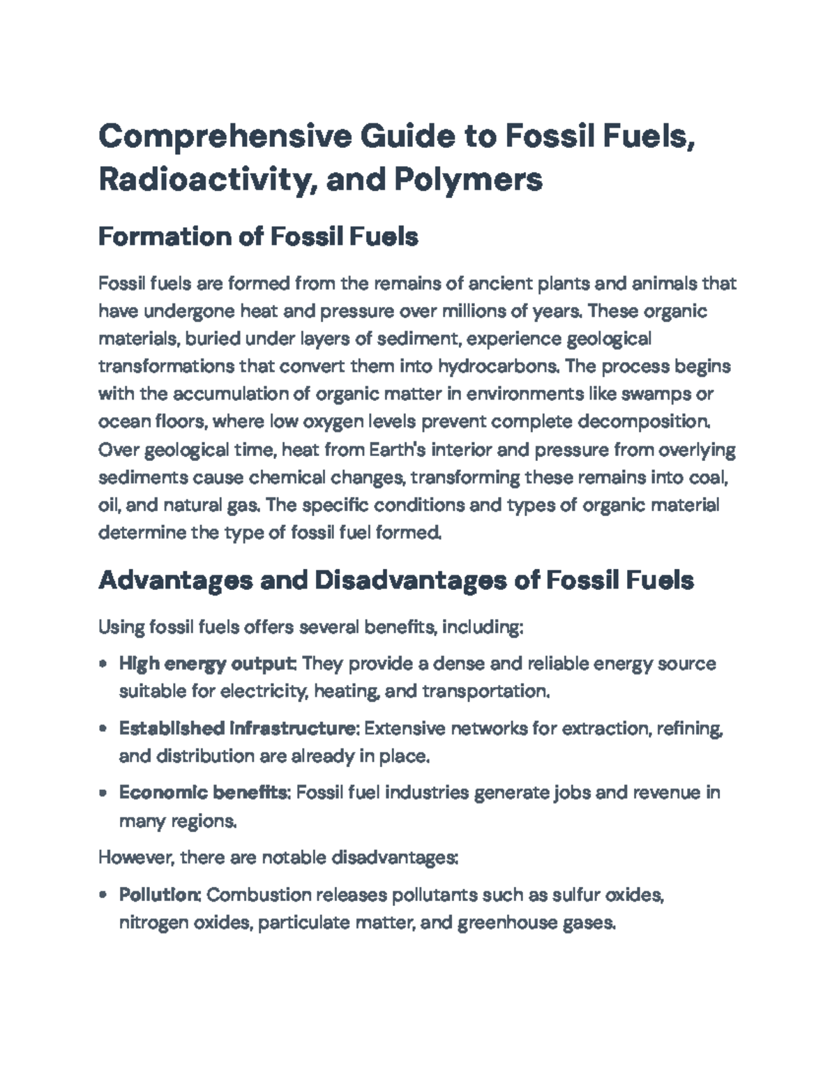 Chemistry 101: Comprehensive Overview of Fossil Fuels, Radioactivity ...