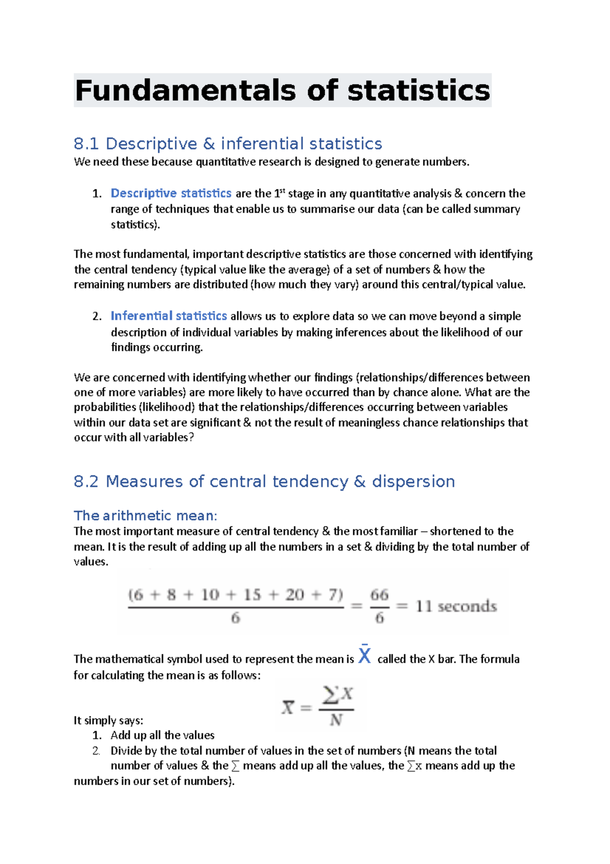 Statistics Fundamentals: Descriptive, Inferential & Central Tendency ...
