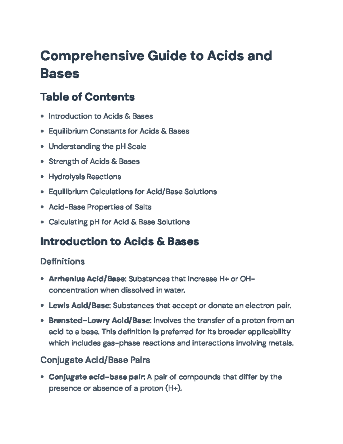 Comprehensive Guide to Acids & Bases (Chem 1121) - Key Concepts ...