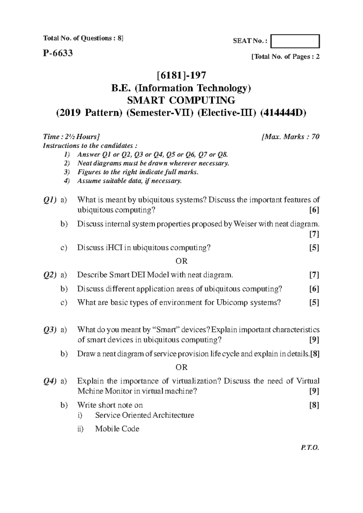 SC OCT 2023 - B.E. IT Smart Computing Exam Paper - Studocu
