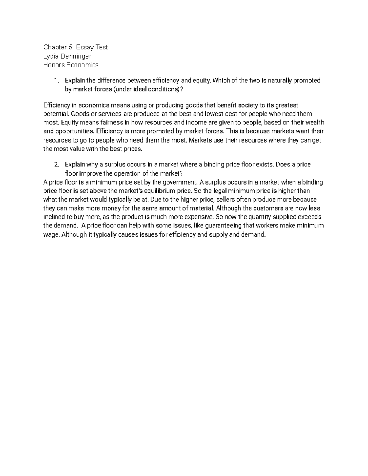 Chapter 5: Essay Test on Efficiency vs. Equity in Economics - Studocu