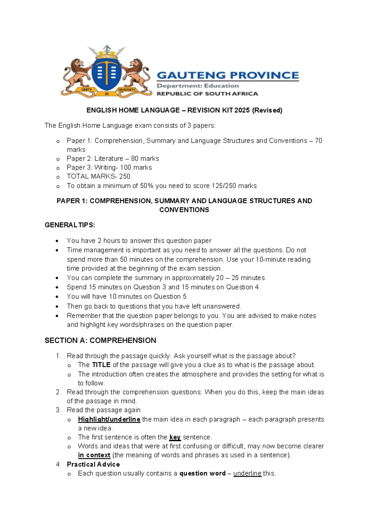 2025 English HL Revision Kit: Comprehensive Exam Prep Guide - Studocu