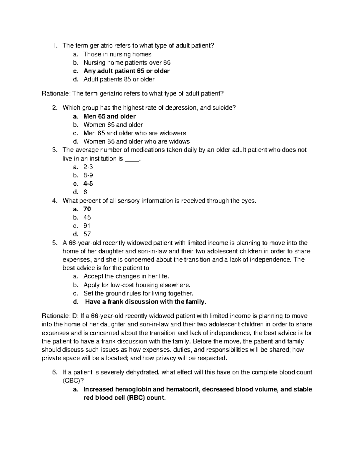 Geriatric Nursing Exam Questions: Key Concepts and Strategies - Studocu