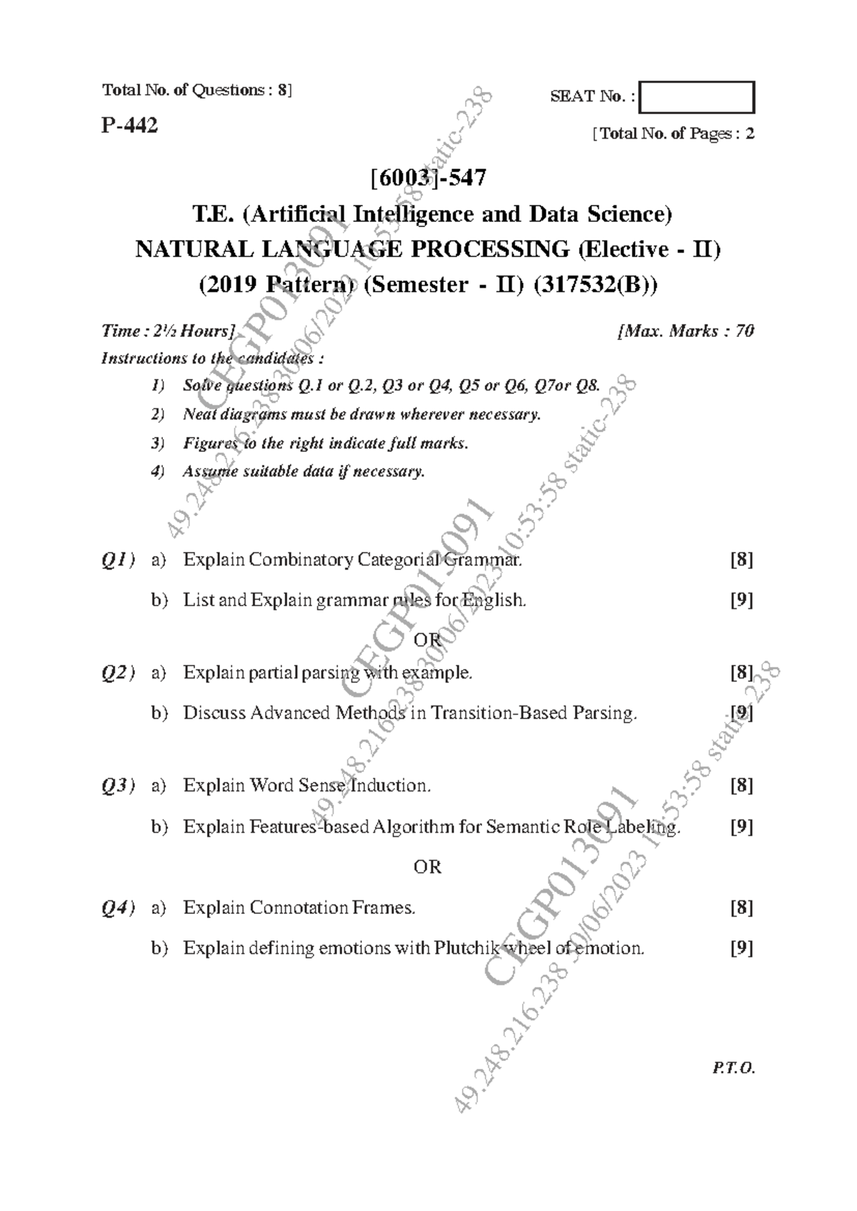 NLP Exam Paper - Elective II (317532(B)) - May/June 2023 - Studocu