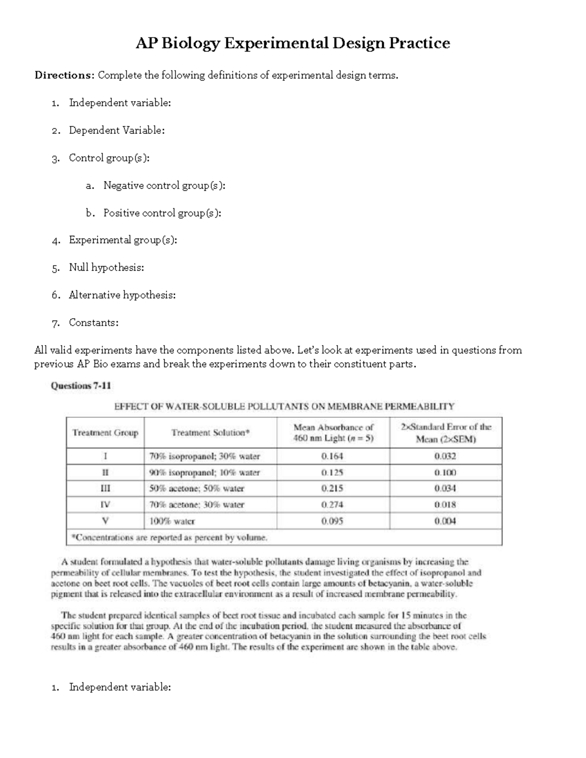 AP Bio Experimental Design Terms & Practice Questions Guide - Studocu