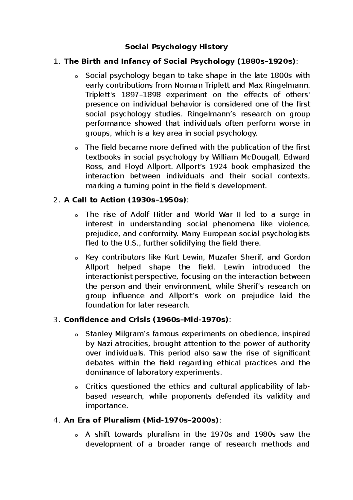 Social Psychology History 1: Key Developments and Influences - Studocu