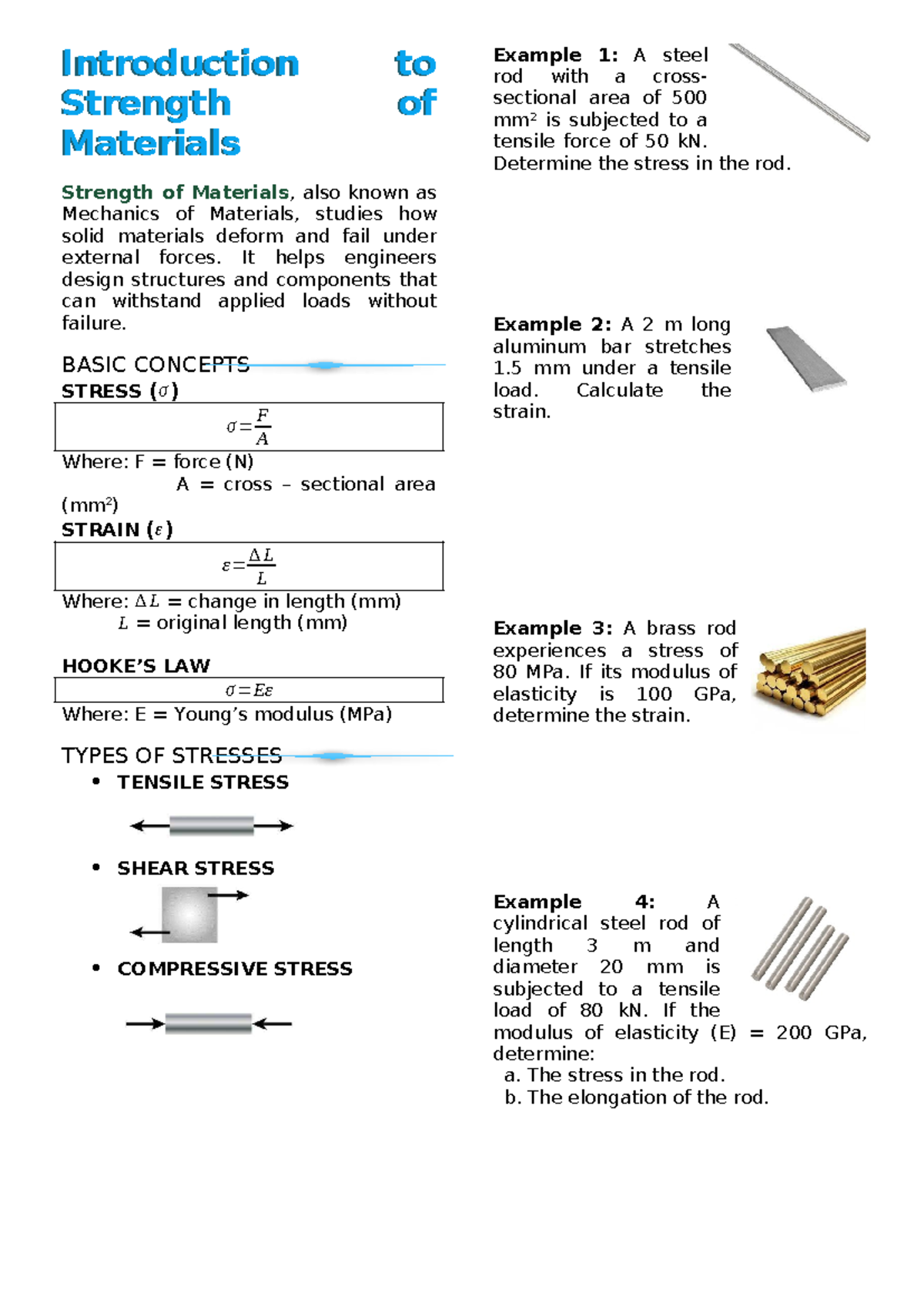 Strength of Materials: Key Concepts and Problem Solving (CE 101) - Studocu
