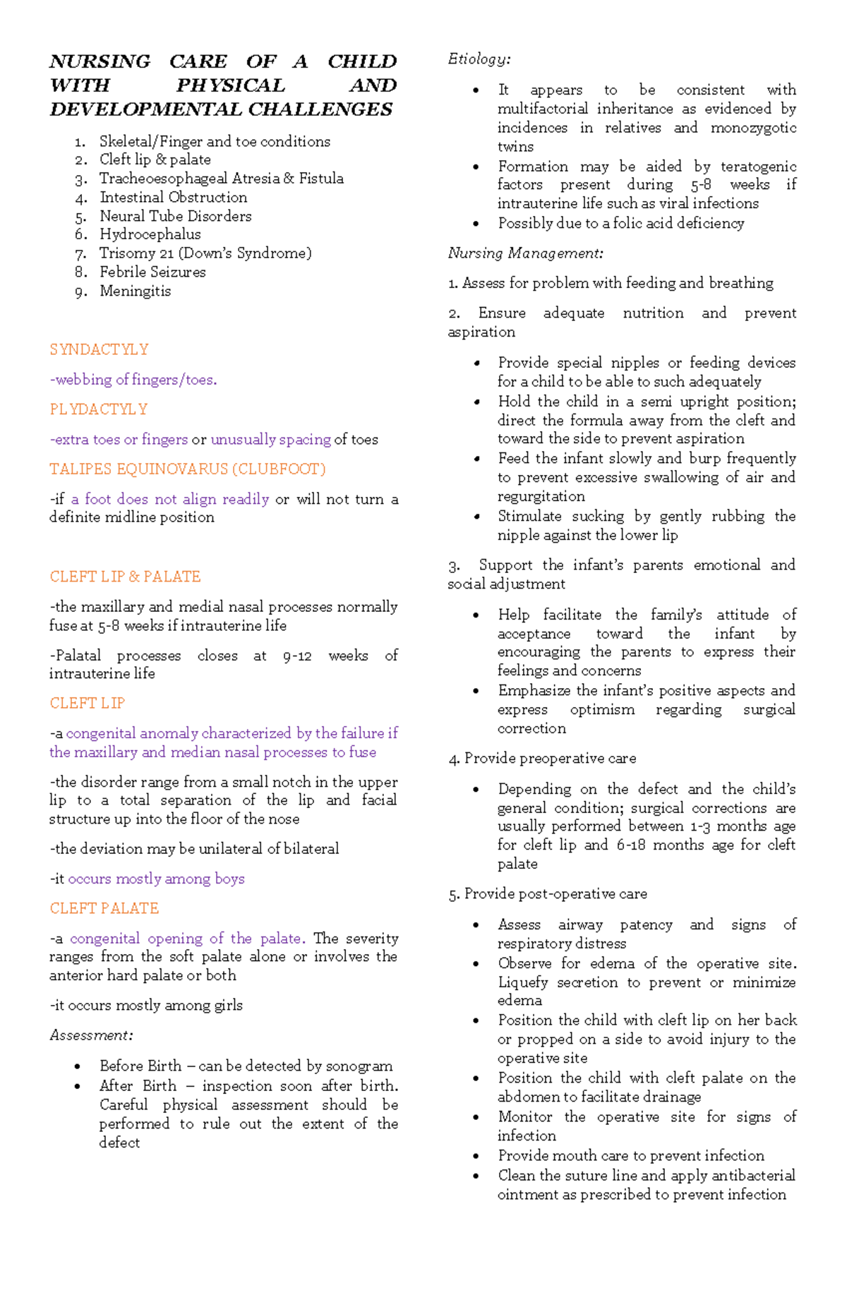 NURS 101: Nursing Care for Children with Developmental Challenges - Studocu