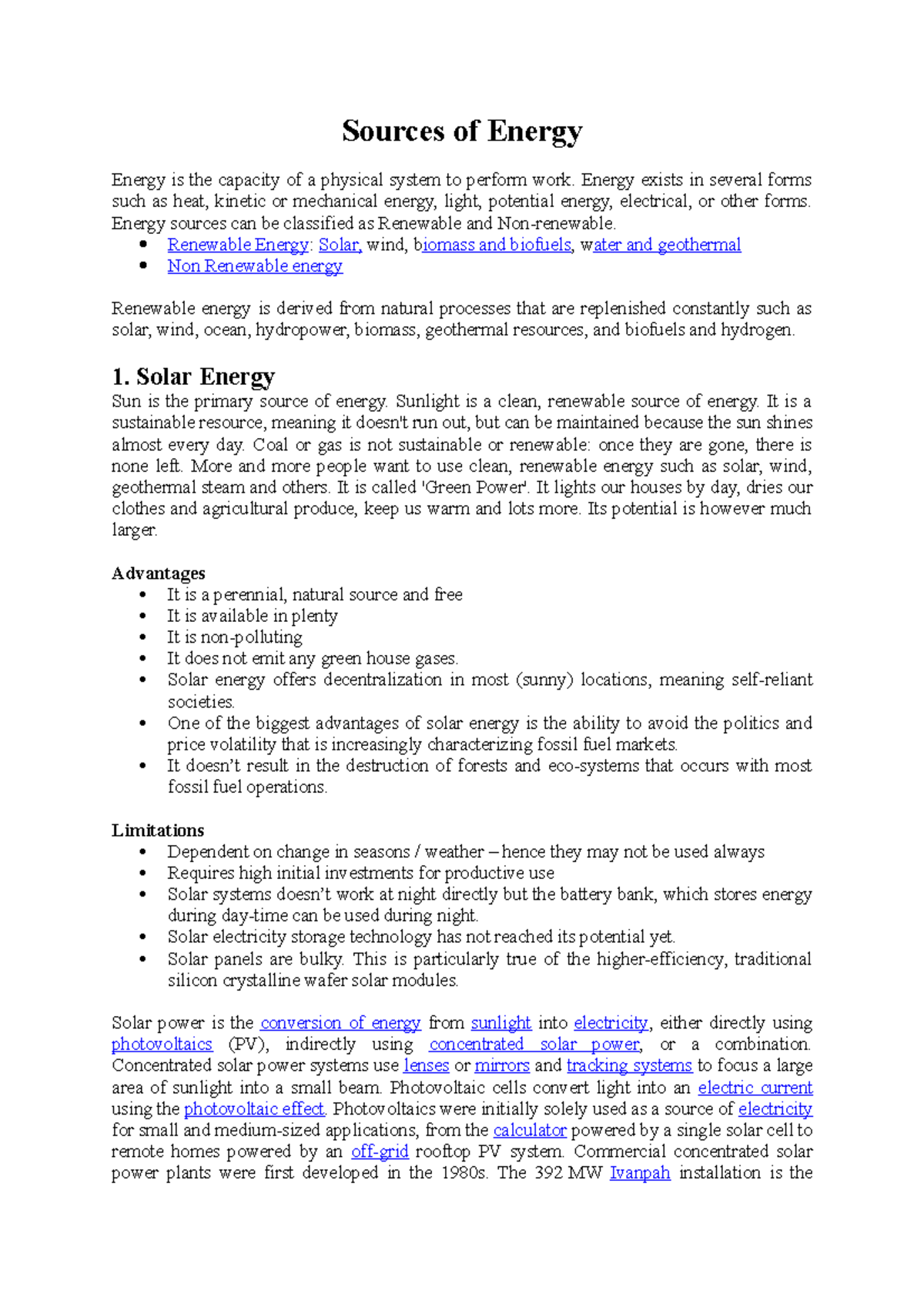 Energy Sources: Overview of Renewable and Non-Renewable Types - Studocu