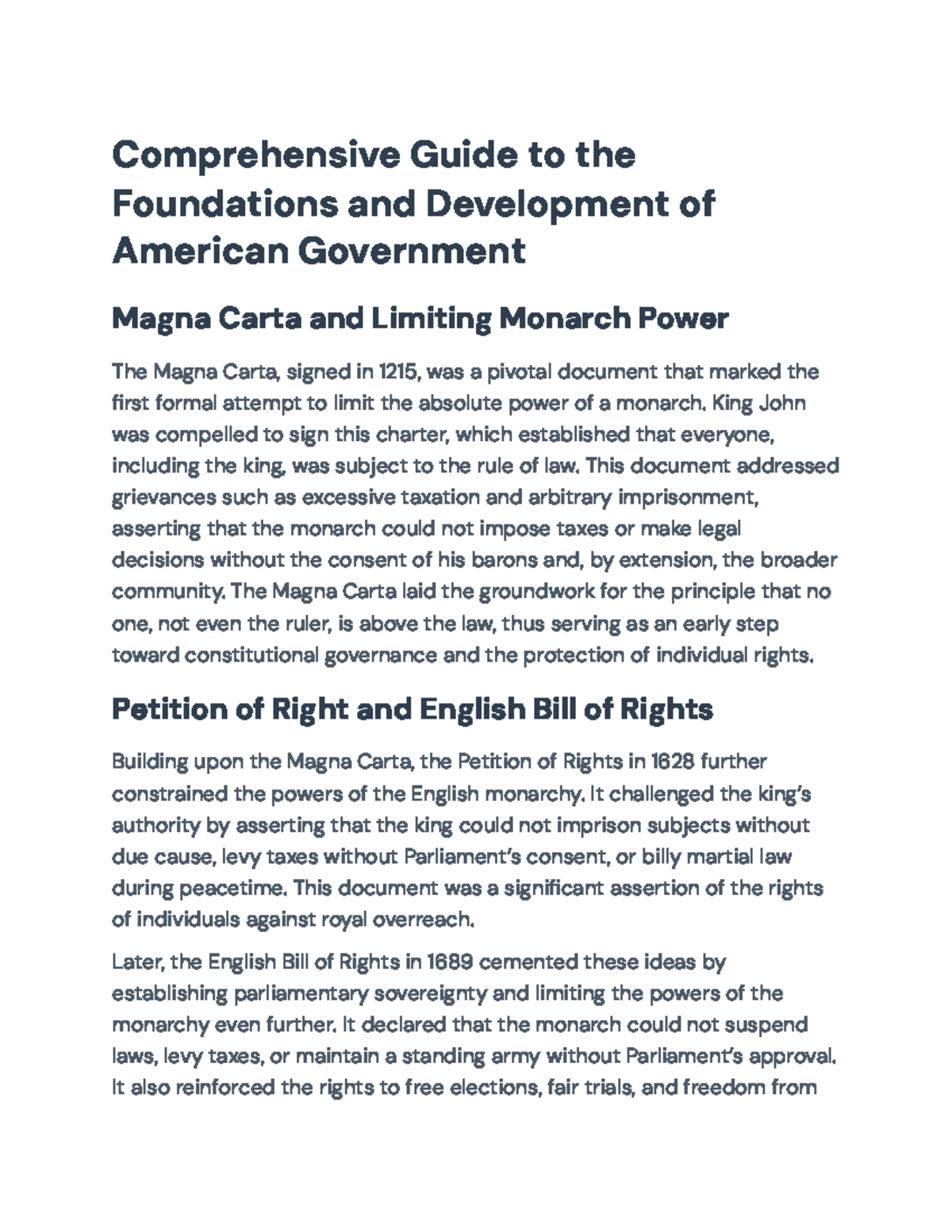 Comprehensive Overview of American Government Foundations (HIST 101 ...