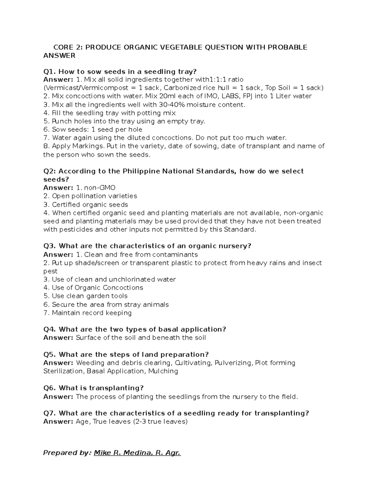 CORE 2: Organic Vegetable Production - Lecture Notes & Q&A - Studocu