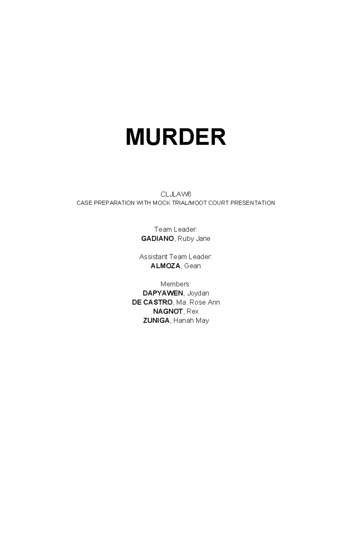 Murder CASE (Complaint-Affidavit) Cljlaw 6 BFO xxxx - MURDER CLJLAW ...