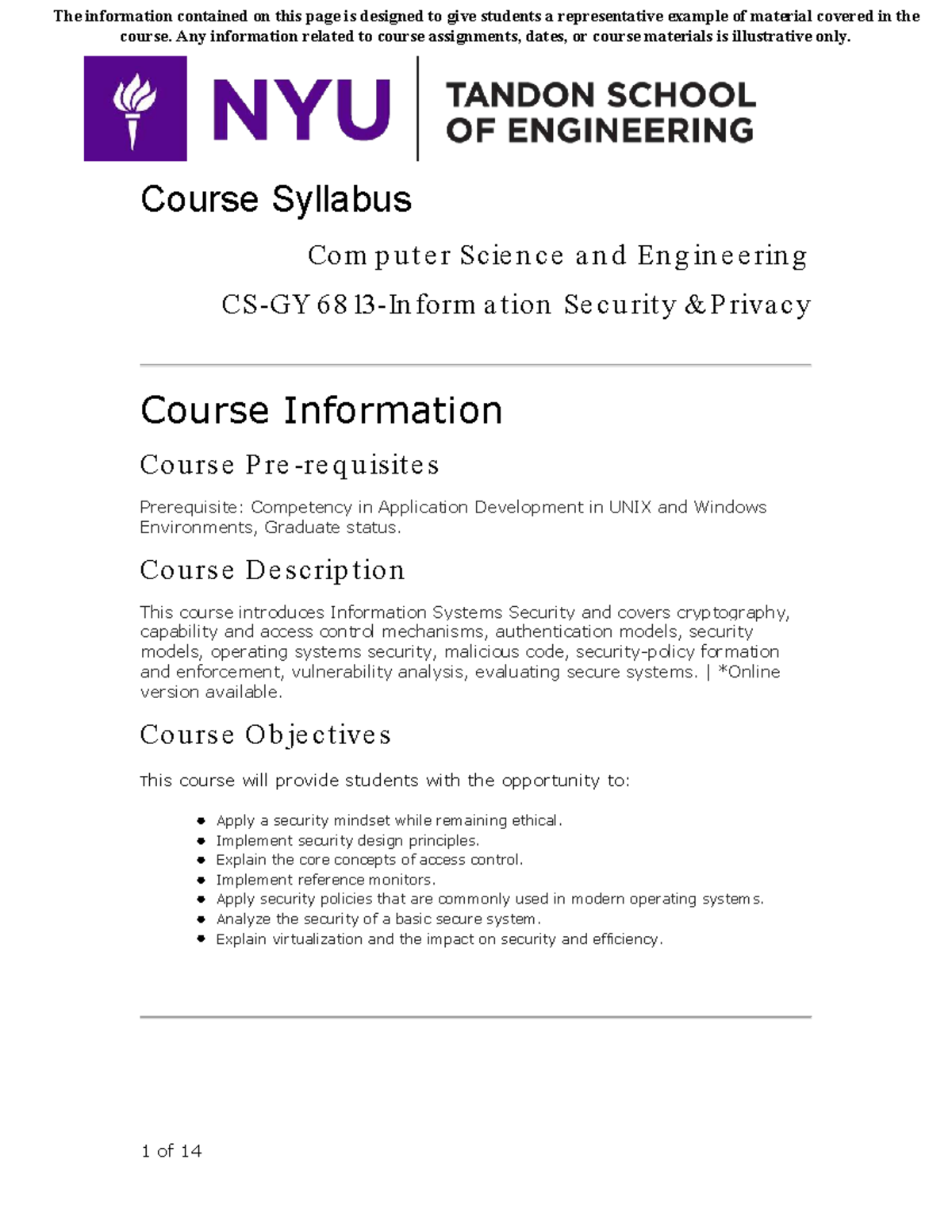 Course Syllabus: CSE 6813 Information Security & Privacy Overview - Studocu