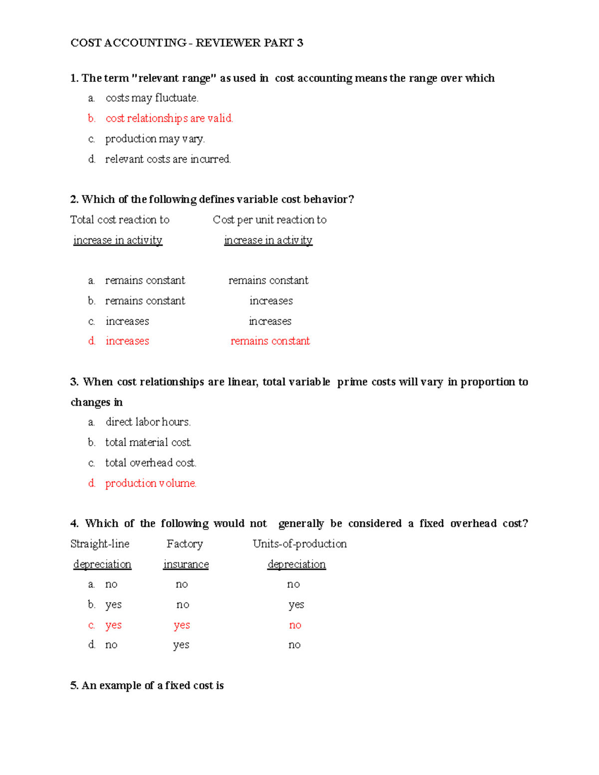 Cost Accounting - Reviewer Part 3: Key Concepts and Questions - Studocu