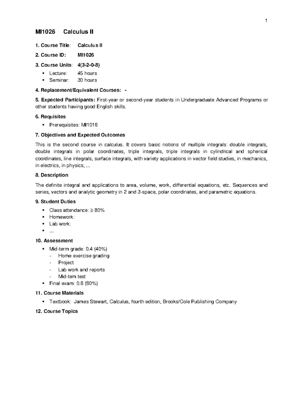 CTTT-MI1026-Calculus II Final Exam Study Guide - Studocu