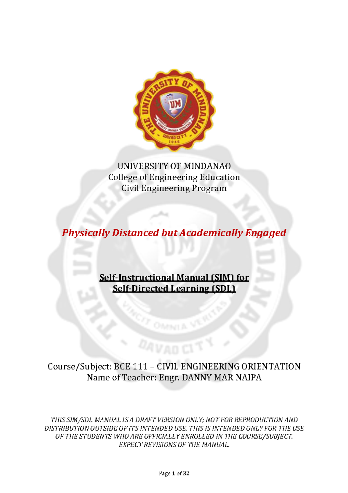BCE 111 Civil Engineering Orientation Manual: A Student Guide - Studocu