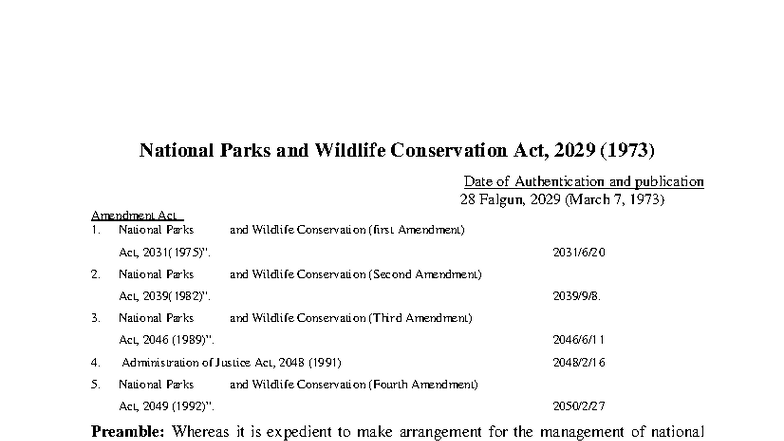 National Parks and Wildlife Conservation Act (2029) Overview and ...
