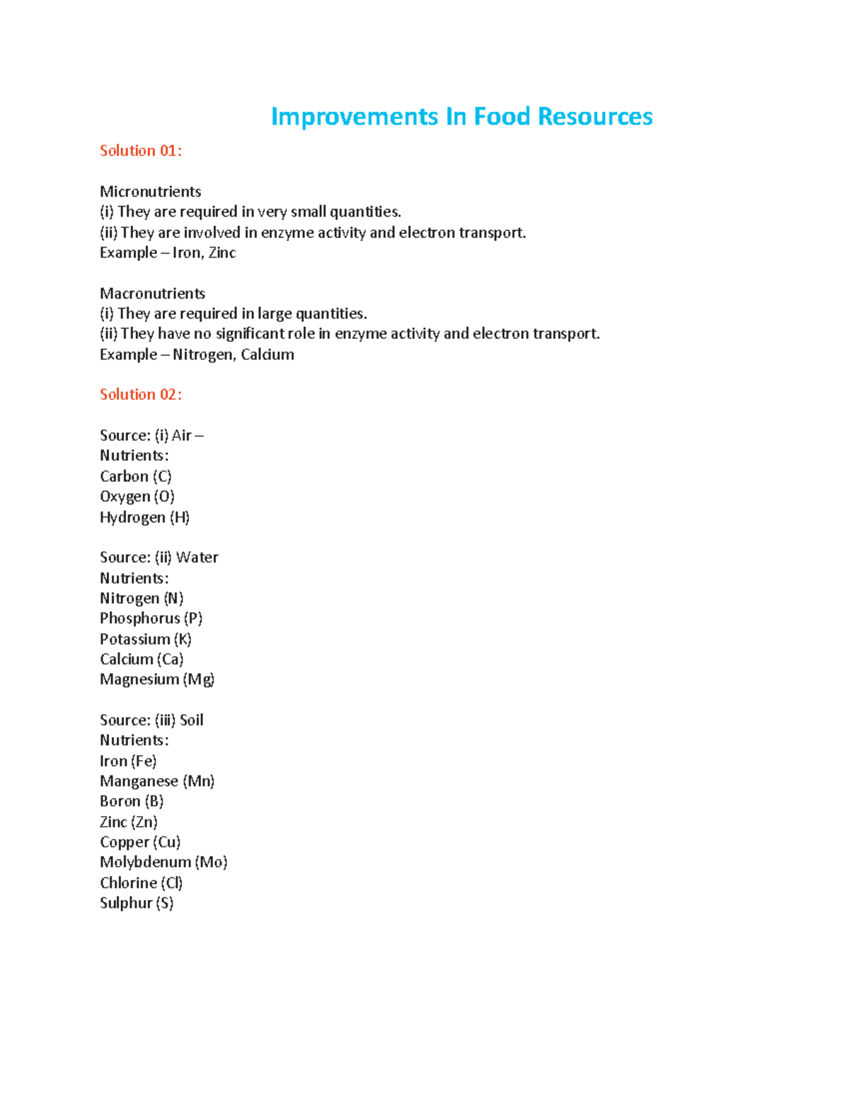 Chapter 1: Enhancements in Food Resources (Biology Class 9) - Studocu