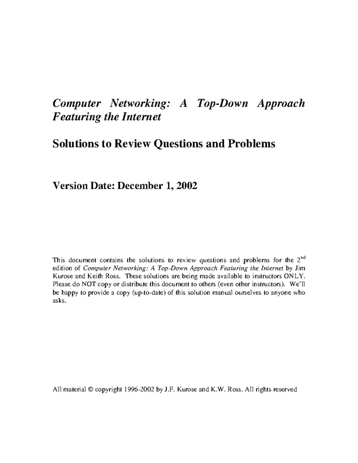 Solutions to Kurose & Ross: Computer Networking Review Qs & Problems ...
