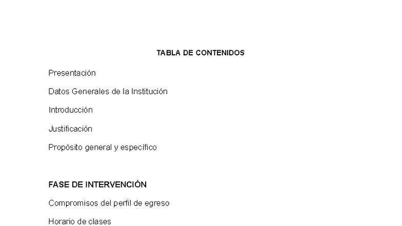 Tabla de Contenidos - Datos Generales y Planeación Didáctica - Studocu