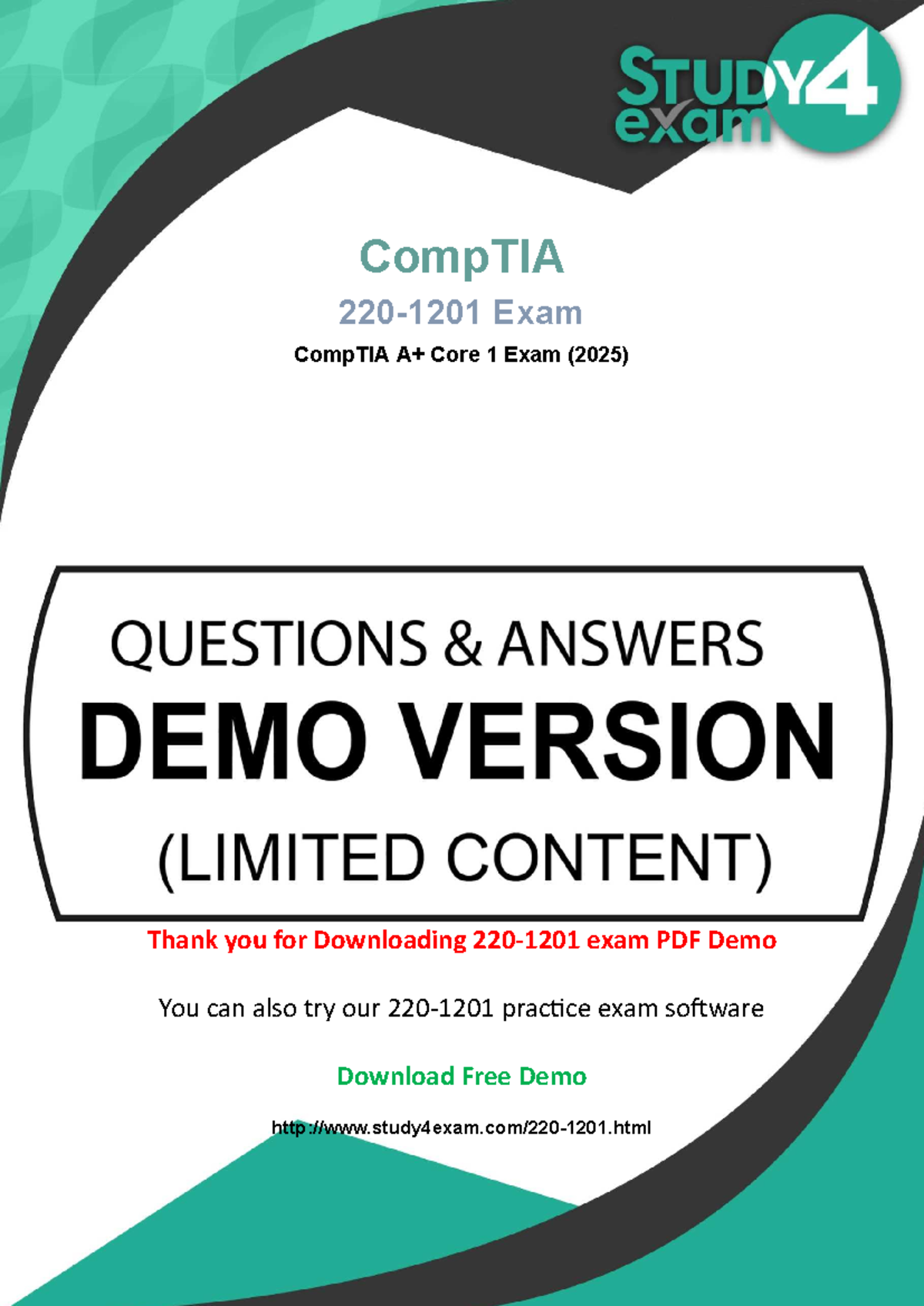 Comptia 220 1201 Core 1 Exam Practice Questions Pdf Demo Studocu