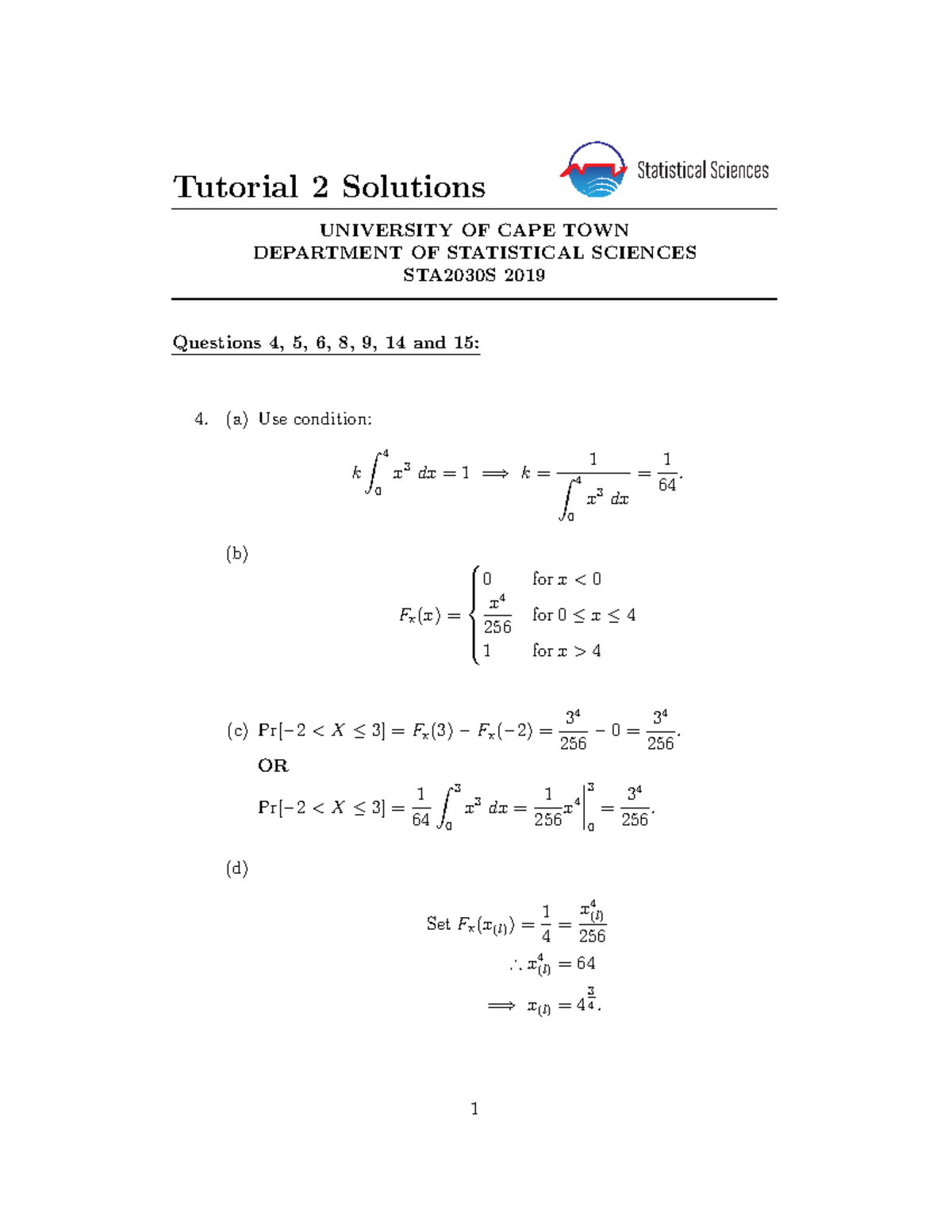 STA2030S 2019 (Chapter 1)Tutorial 2 Solutions - Tutorial 2 Solutions ...