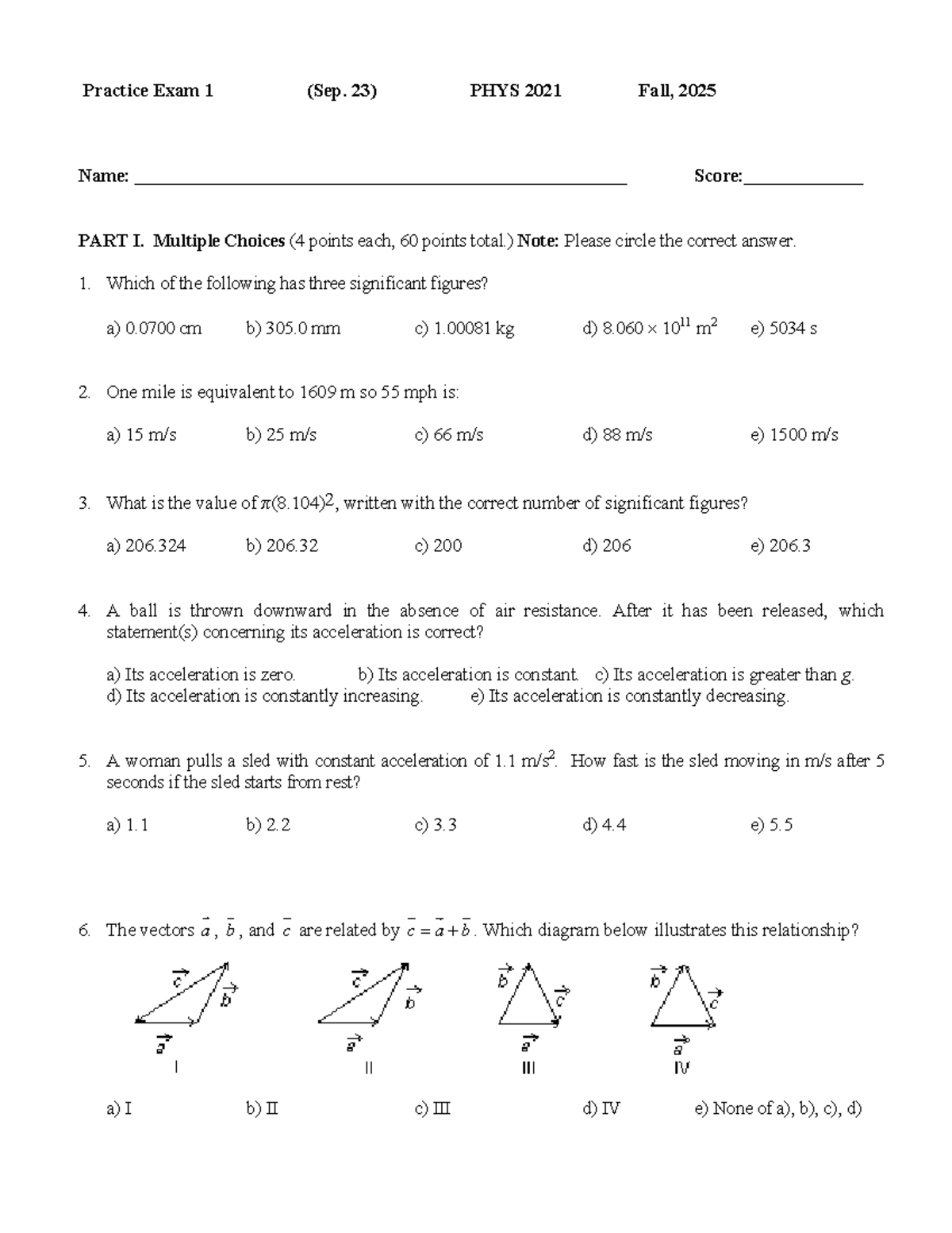 2021 F 2025 Practice Exam 1: Physics Concepts & Problems - Studocu