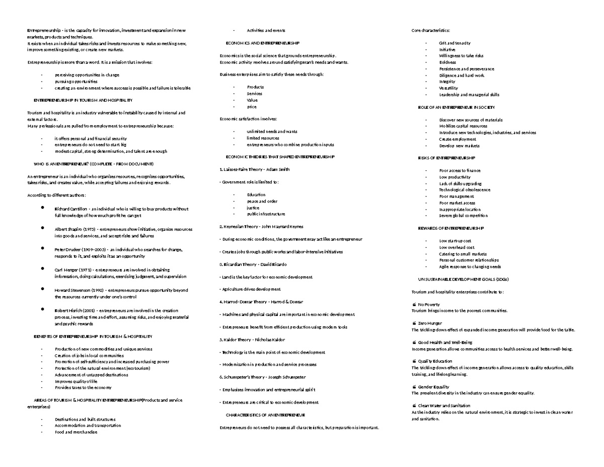 Entrepreneurship in Tourism and Hospitality: Opportunities and ...
