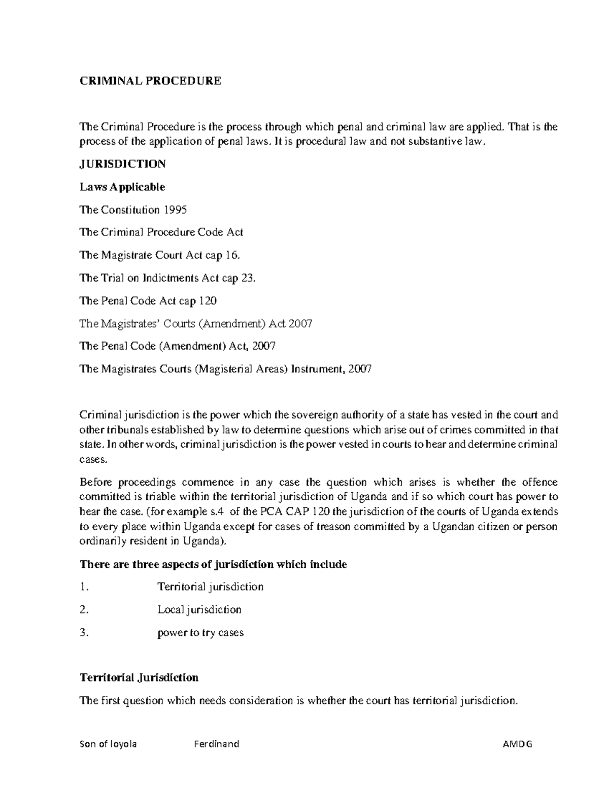 Criminal Procedure (LAW 101): Final Notes on Jurisdiction and Powers ...