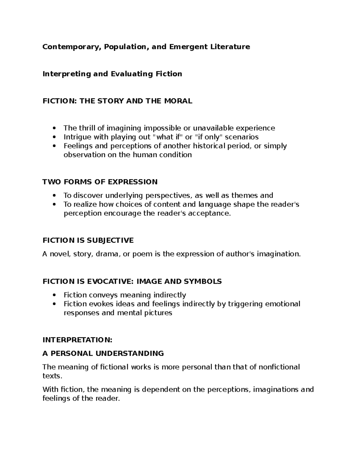 Contemporary Literature: Interpreting Fiction and Its Morals - Studocu