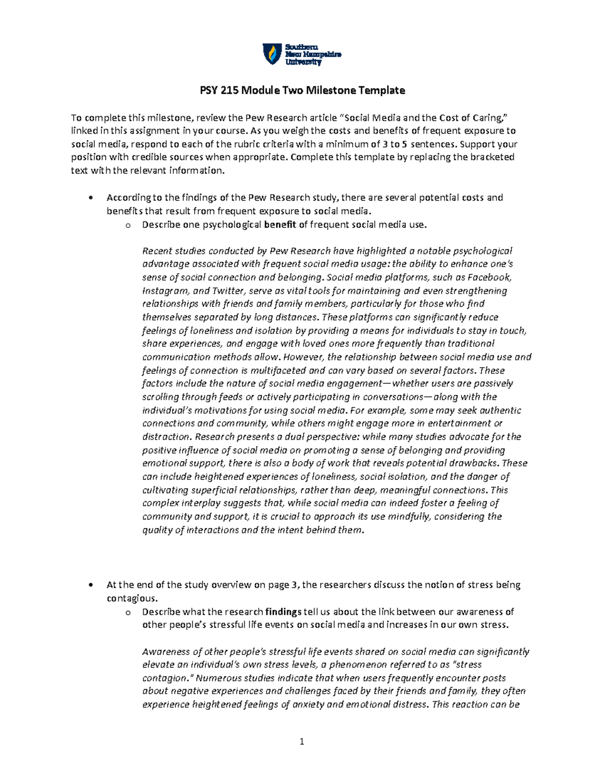 PSY 215 Module Two Milestone: Social Media's Psychological Impact - Studocu