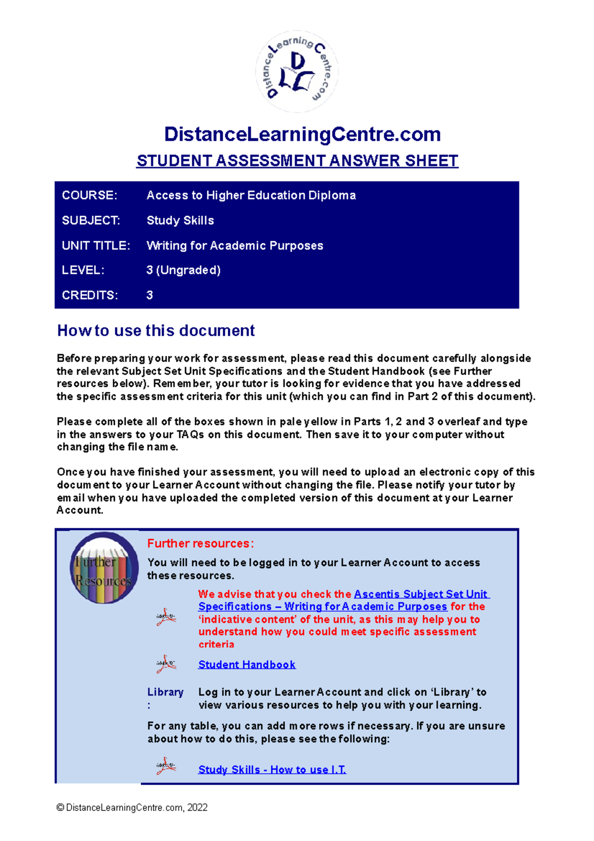 Access to Higher Ed Diploma: Writing for Academic Purposes Guide - Studocu