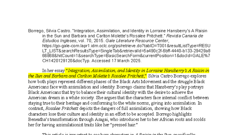 Annotated Bibliography 3: Exploring Race and Identity in A Raisin in ...