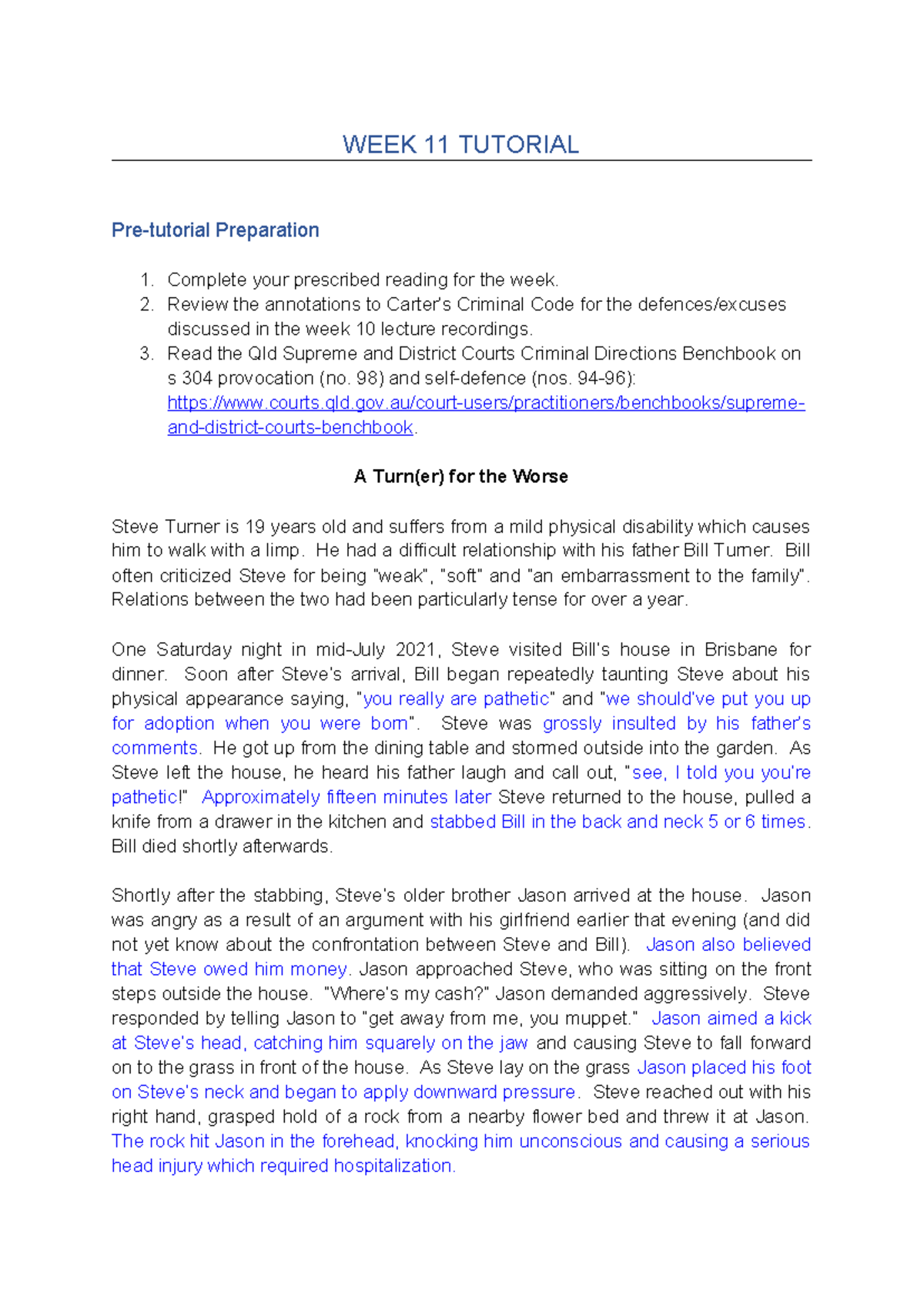 LLB106 Week 11 Tutorial: Defenses in Criminal Law Cases - Studocu