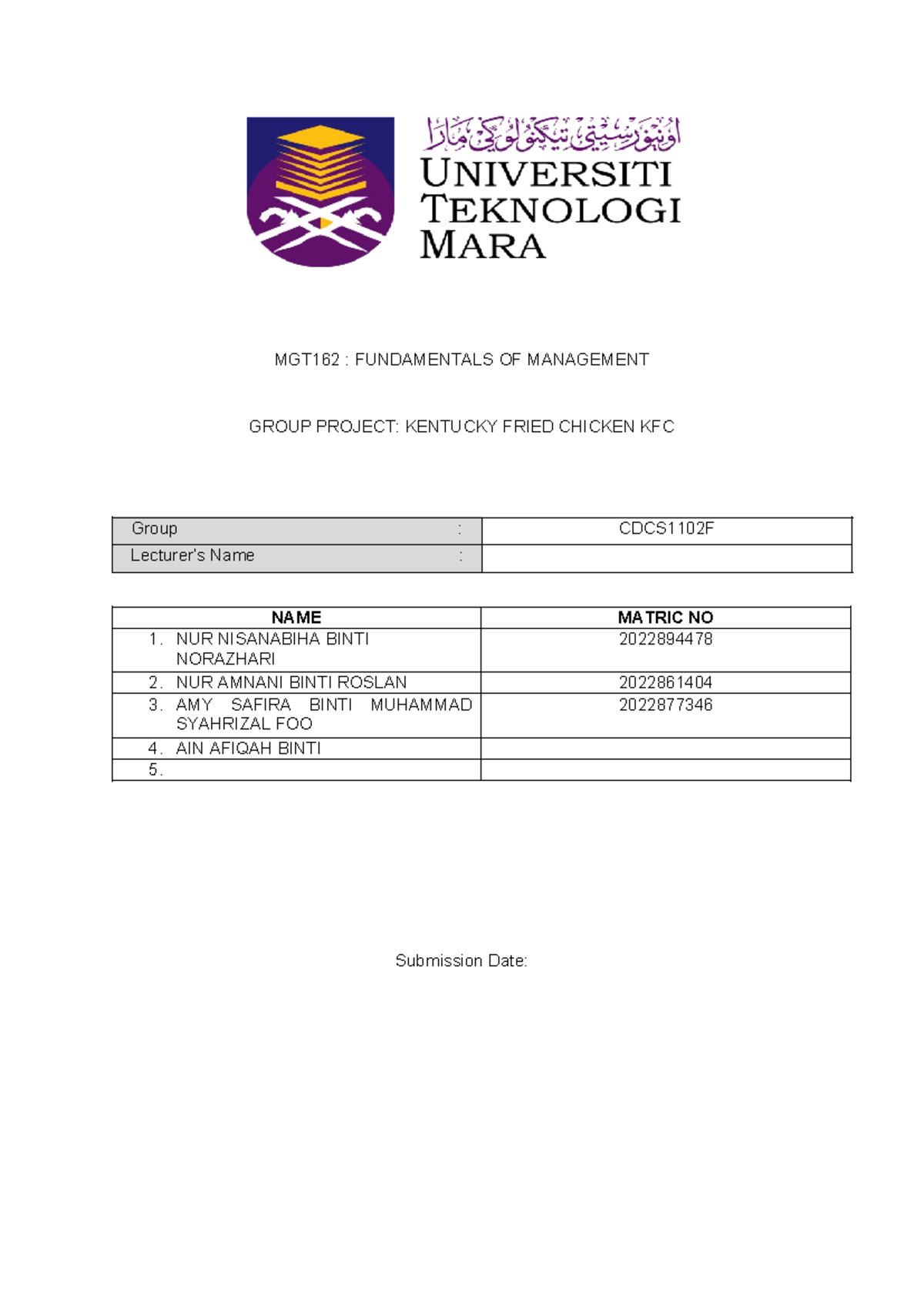 Group Project: KFC Analysis for MGT162 Fundamentals of Management - Studocu