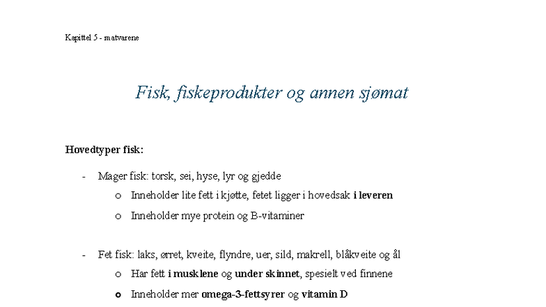 Kapittel 5: Fisk, Fiskeprodukter og Sjømat - Næringsinnhold og ...